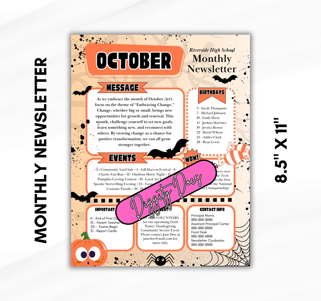 OCTOBER MONTHLY NEWSLETTER, All Elements Are Editable, Great for ...