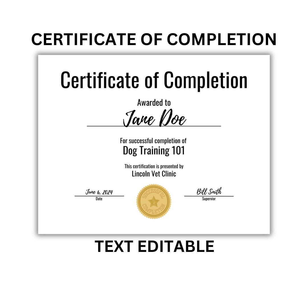 Certificate of Completion Professional Template | Customizable Training ...