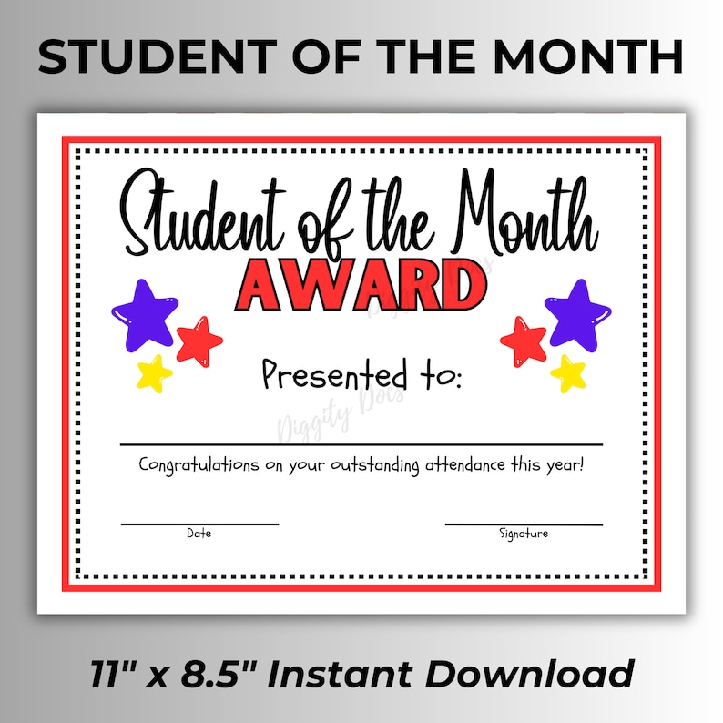 STUDENT of the MONTH Certificate School Award Printable PDF School ...
