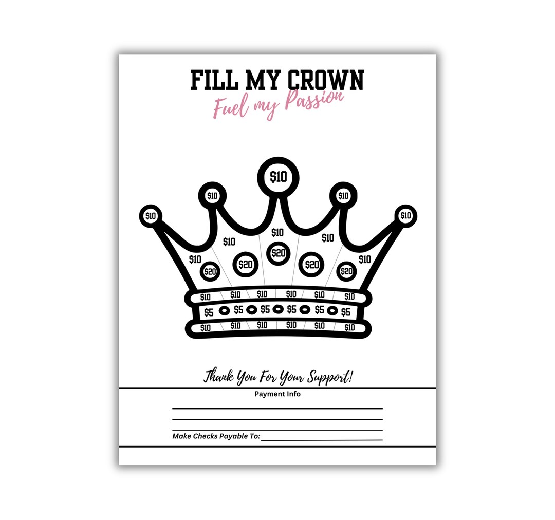 Fill My CROWN Fundraiser High School Prom Pageant King Queen Printable ...