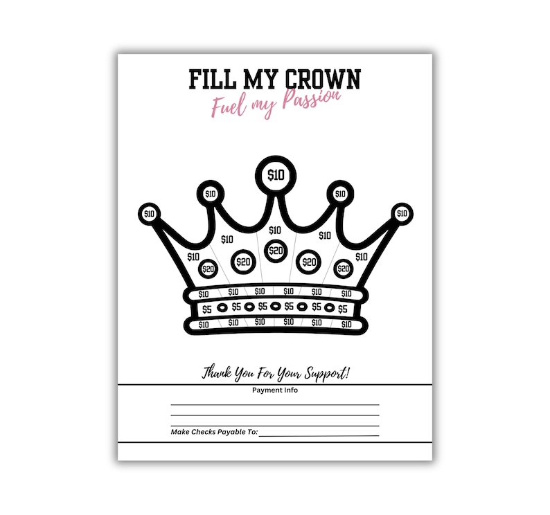 Fill My CROWN Fundraiser High School Prom Pageant King Queen Printable ...