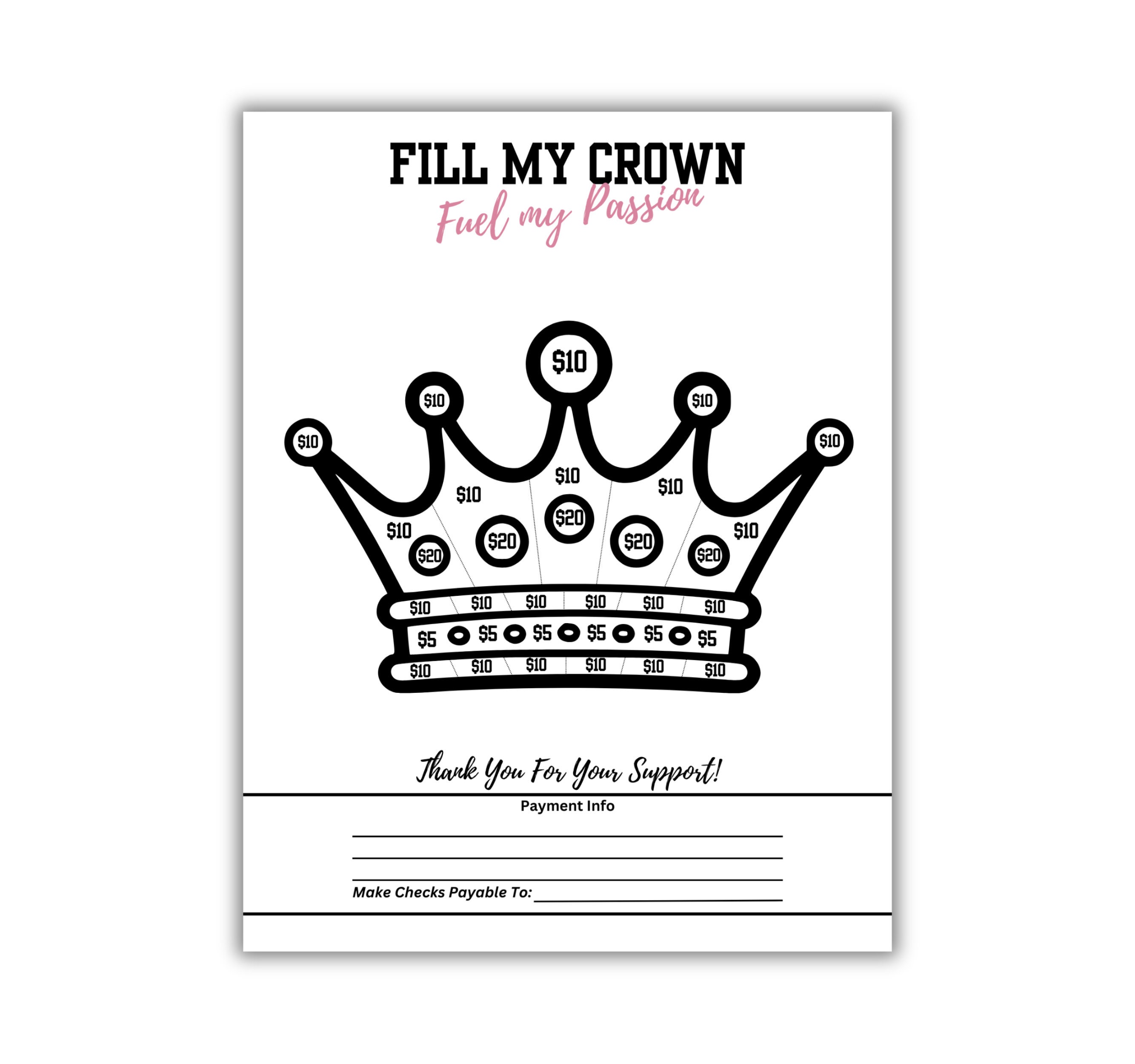 Fill My CROWN Fundraiser High School Prom Pageant King Queen Printable ...