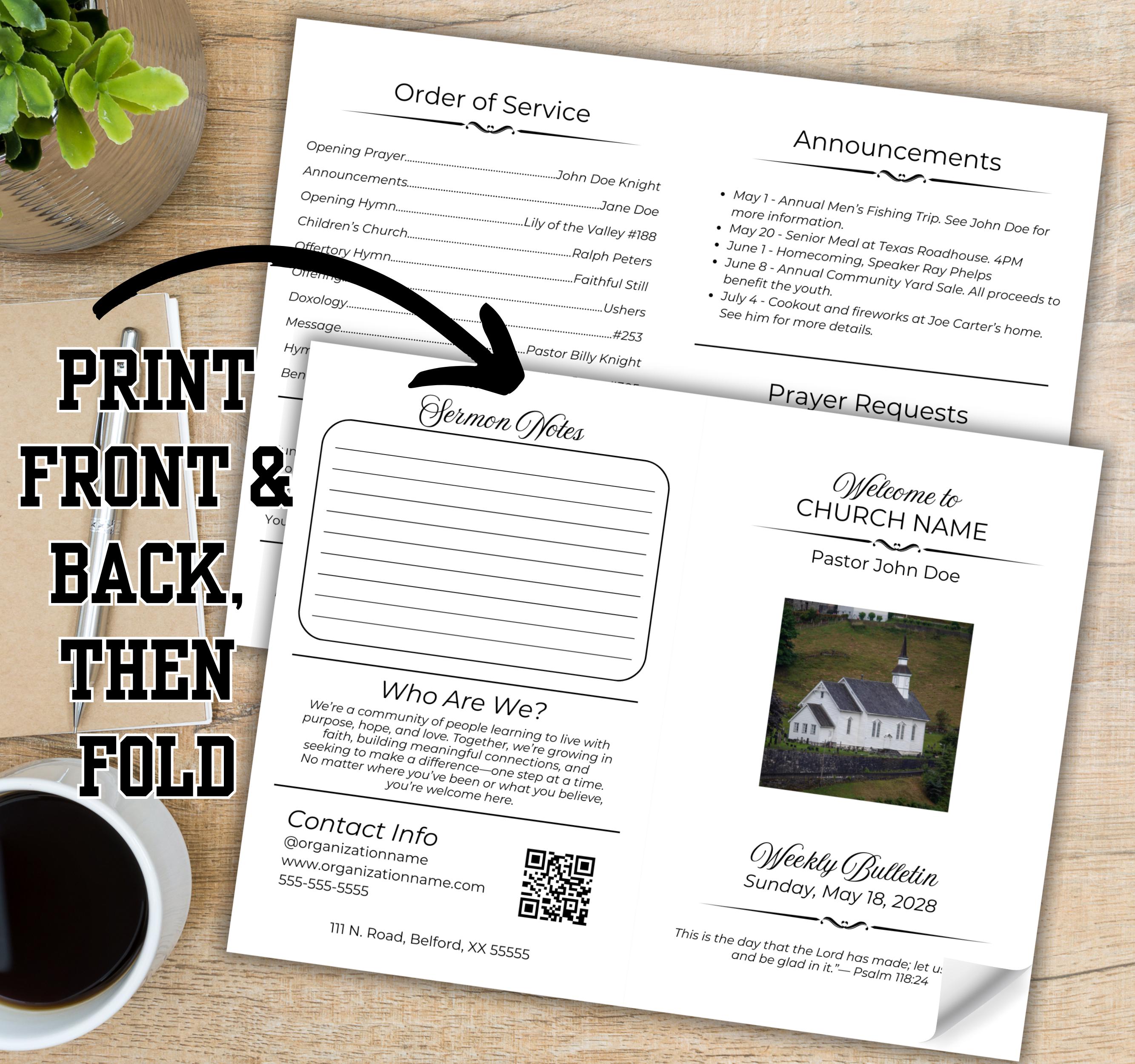 Editable Church Bulletin Template | Custom Canva Bifold Program for ...