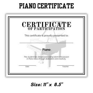 PRINTABLE PIANO Participation Certificate | Piano Award | Piano Theory ...