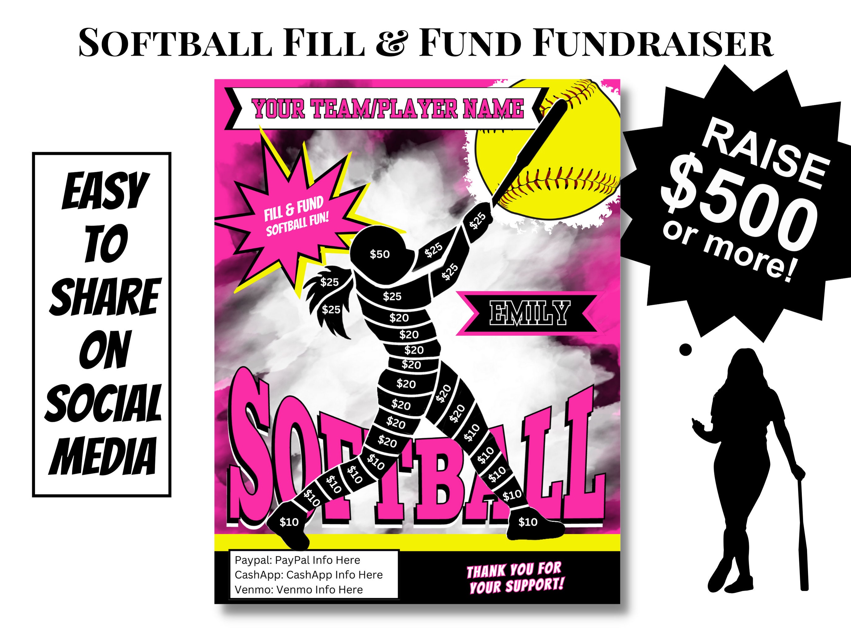 SOFTBALL FUNDRAISER Editable Template Softball Fundraiser Sheet AAU ...