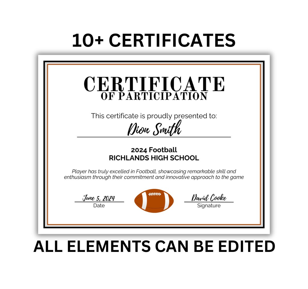 FOOTBALL Certificates | Fully Editable | Football Awards | End of Year ...