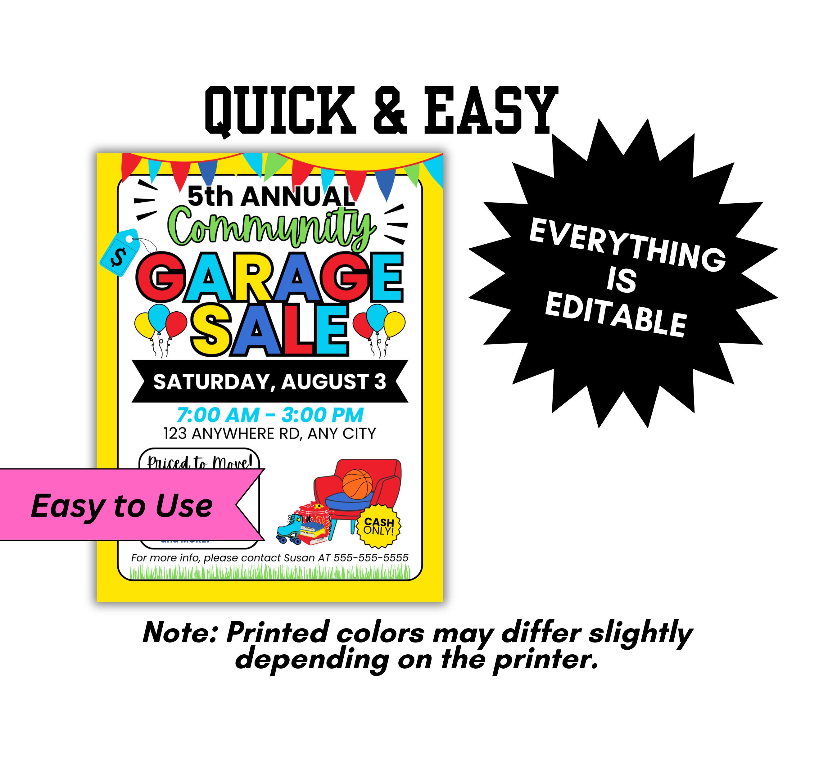 Editable Garage Sale Flyer Template - Customizable Yard Sale Poster for ...