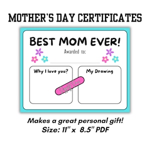Mother's Day Certificate PDF Printable - Print & Fill Out. Perfect Gift ...