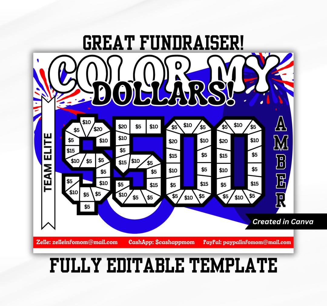 FULLY EDITABLE Cheer Fundraiser Template, Color My Dollars, Fundraising ...