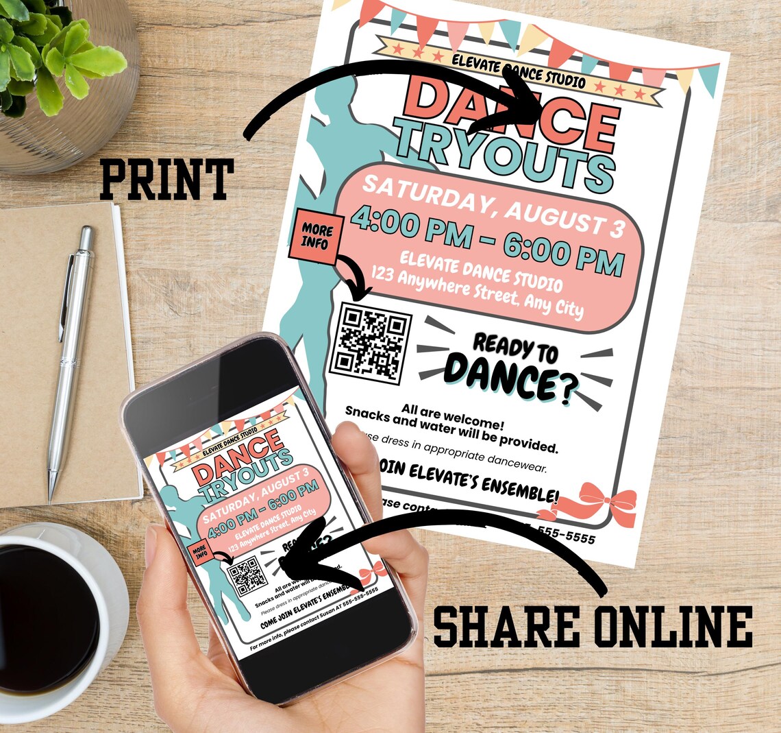DANCE TRYOUTS, Ballet Auditions, Fully Editable Template, Flyer, Dance ...