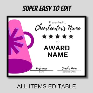 EDITABLE Cheer Award Certificates | Cheer Comp Awards | End of Year ...