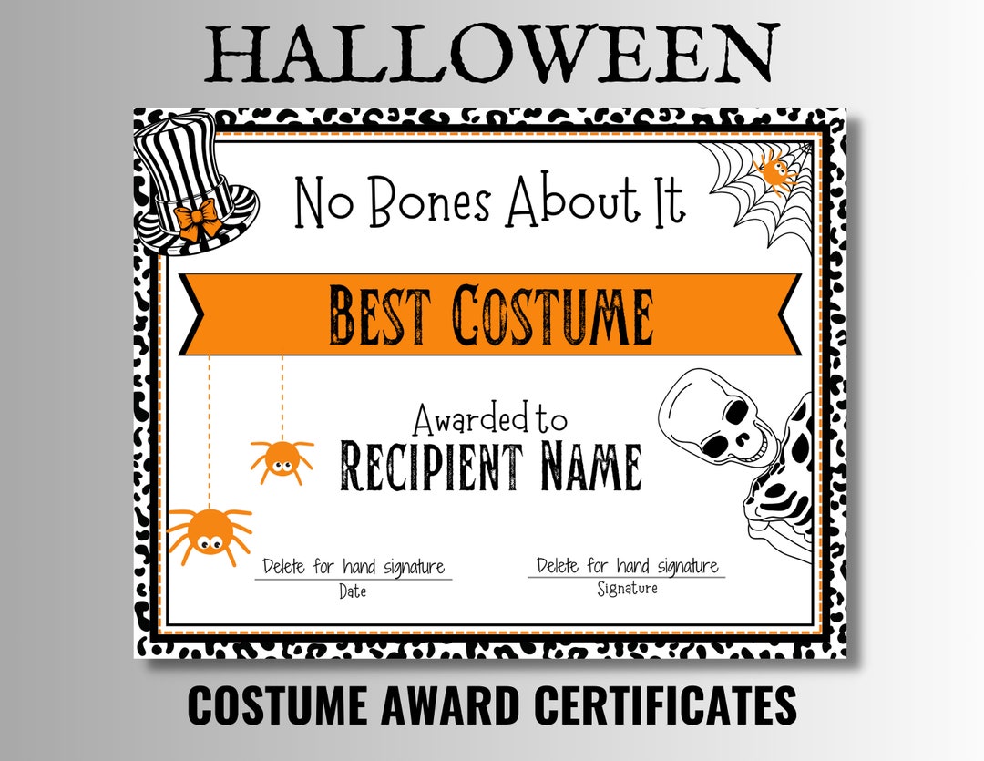 HALLOWEEN COSTUME AWARD Certificates Best Costume Scariest - Etsy