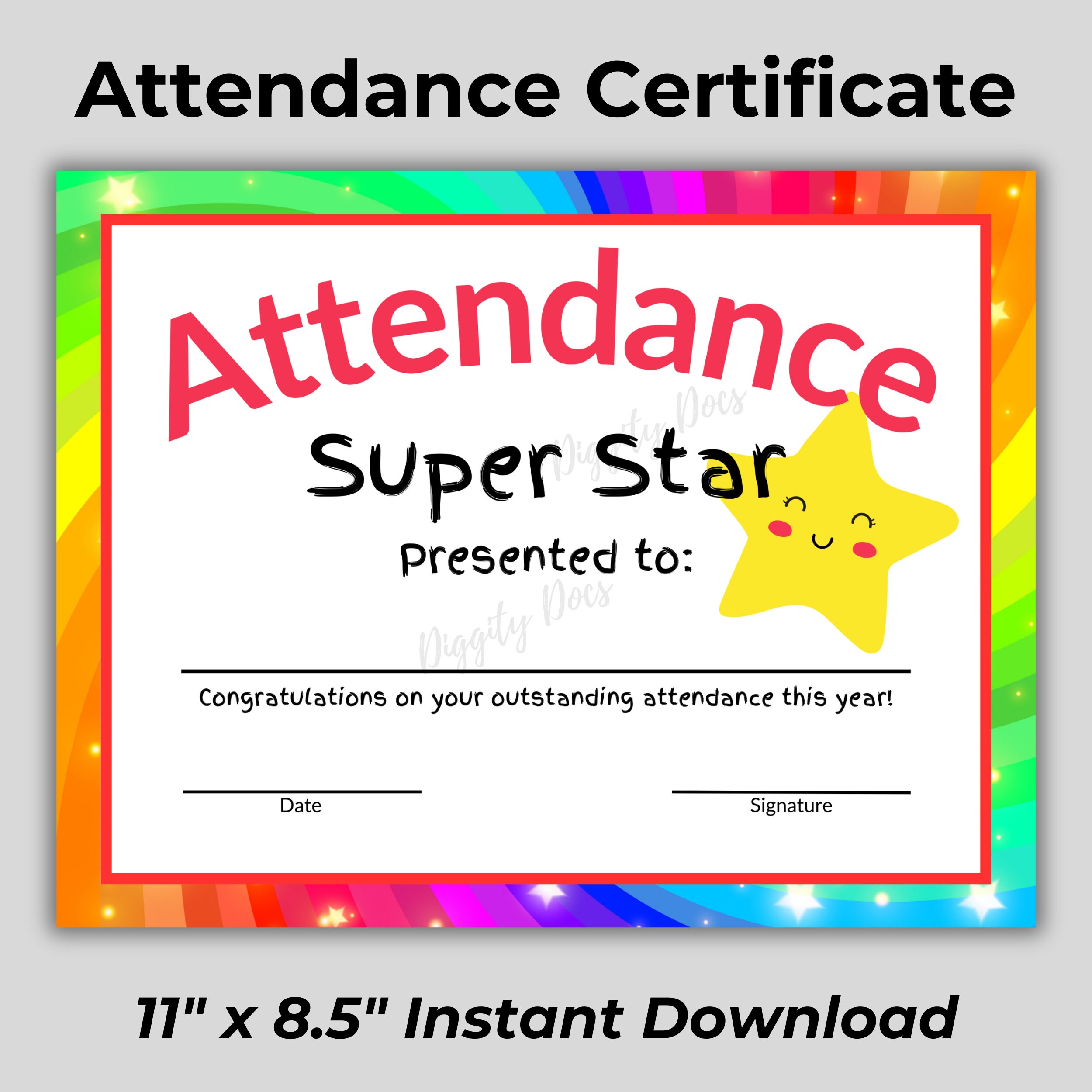 Attendance Certificate Super Star Attendance Printable PDF School ...
