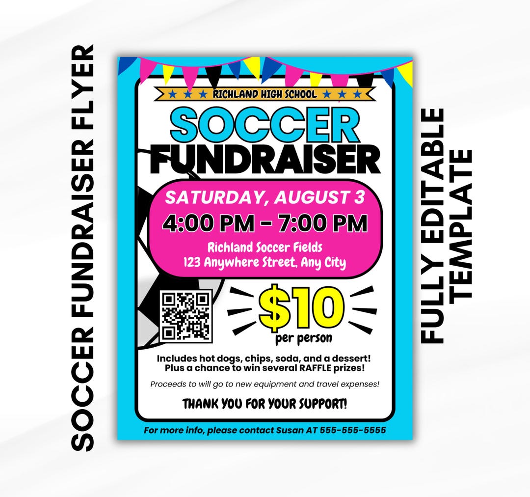 FULLY EDITABLE Fundraiser Flyer, Fundraiser, Printable, AAU Soccer ...