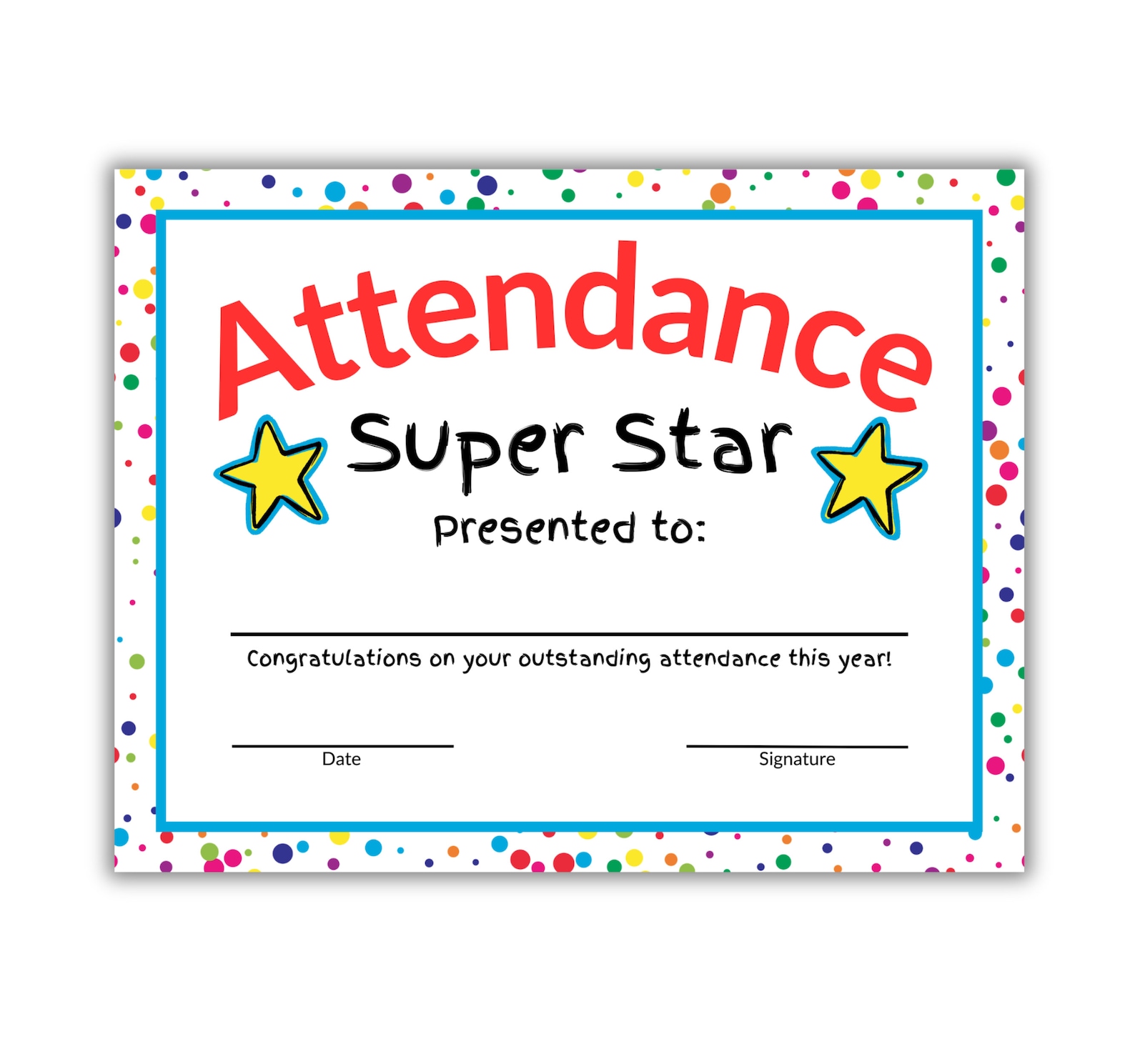 Attendance Certificate Super Star Attendance Printable PDF School ...