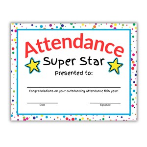 Attendance Certificate Super Star Attendance Printable PDF School ...