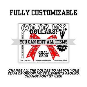 FULLY EDITABLE Cheer Fundraiser Template, Color My Dollars, Fundraising ...