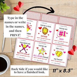 Editable Softball Valentines Day Cards for Kids, Printable Sports ...