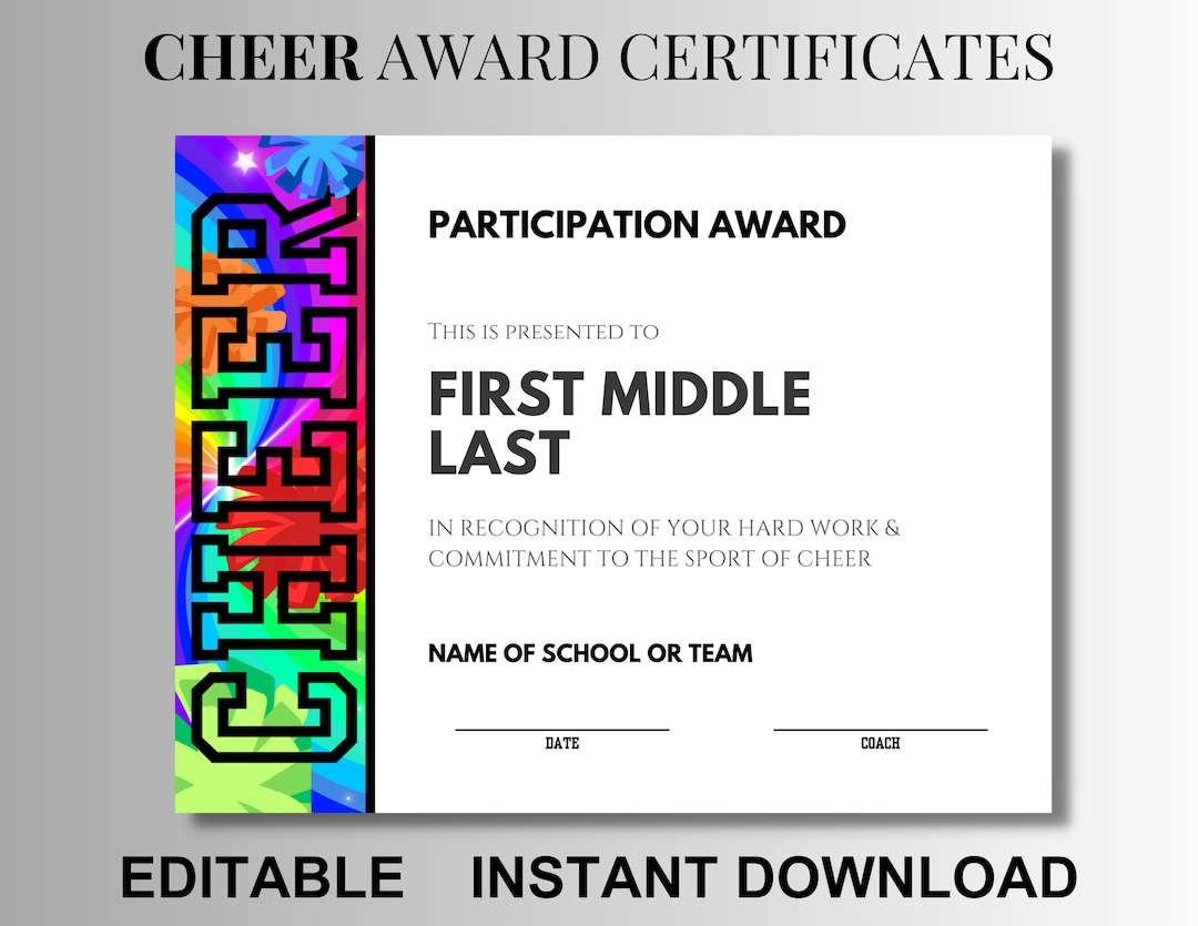 CHEER Award Certificate Templates MVP Award Cheer Editable - Etsy
