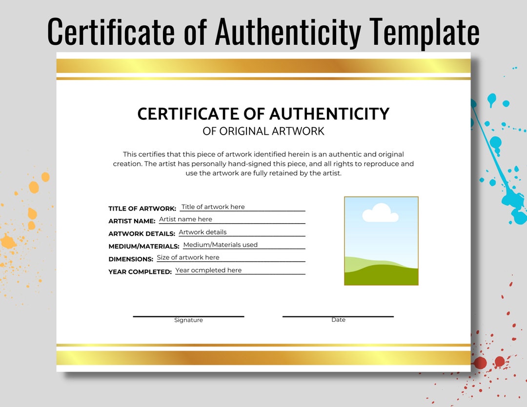 Artwork Certificate of Authenticity Template Digital Download Printable ...