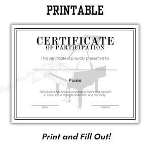 PRINTABLE PIANO Participation Certificate | Piano Award | Piano Theory ...