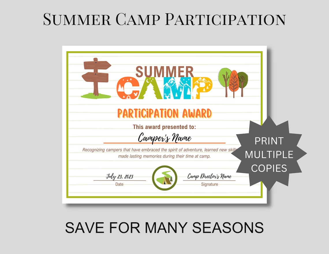 Editable Summer Camp Certificates | Personalize and Celebrate Camp ...