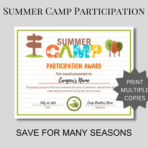 Editable Summer Camp Certificates | Personalize and Celebrate Camp ...