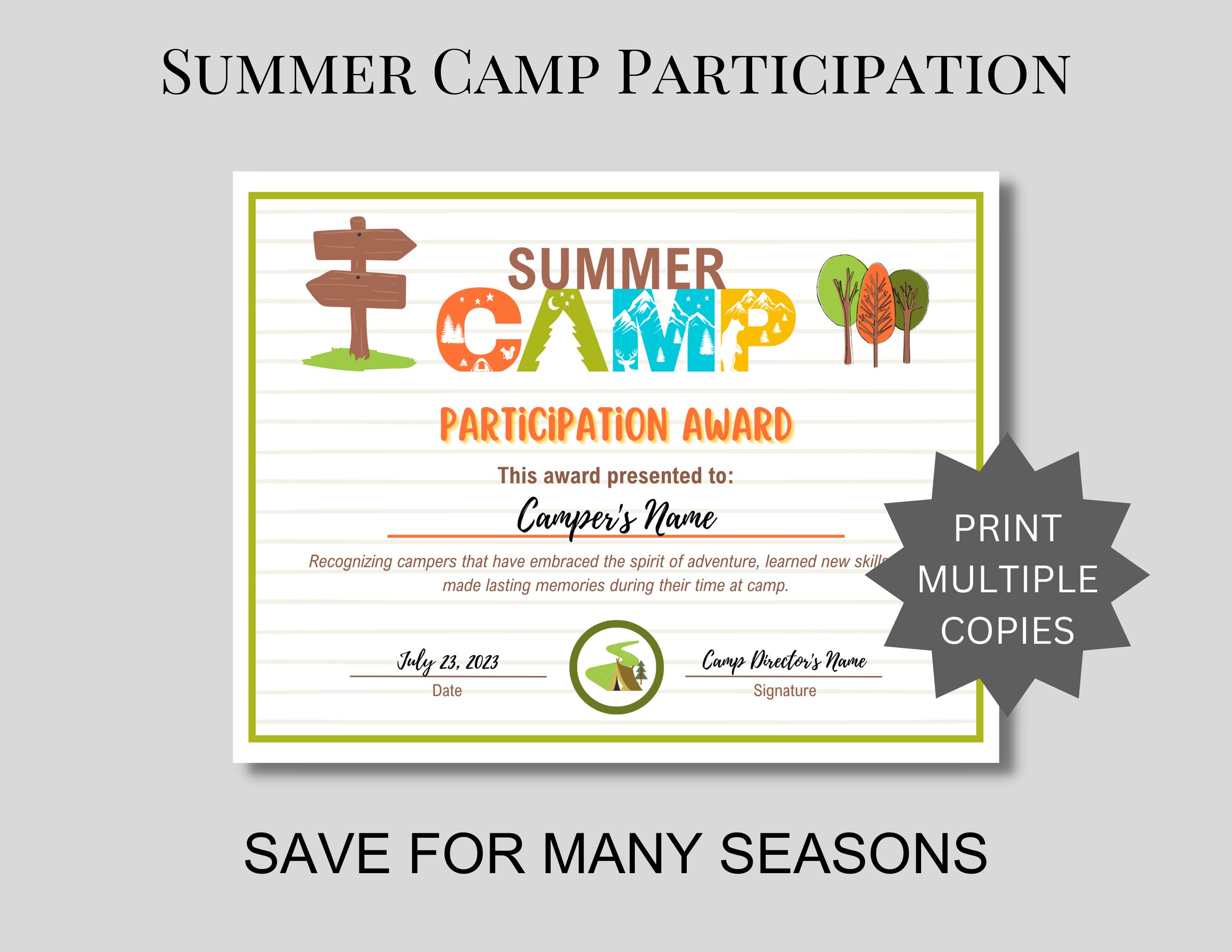 Editable Summer Camp Certificates | Personalize and Celebrate Camp ...