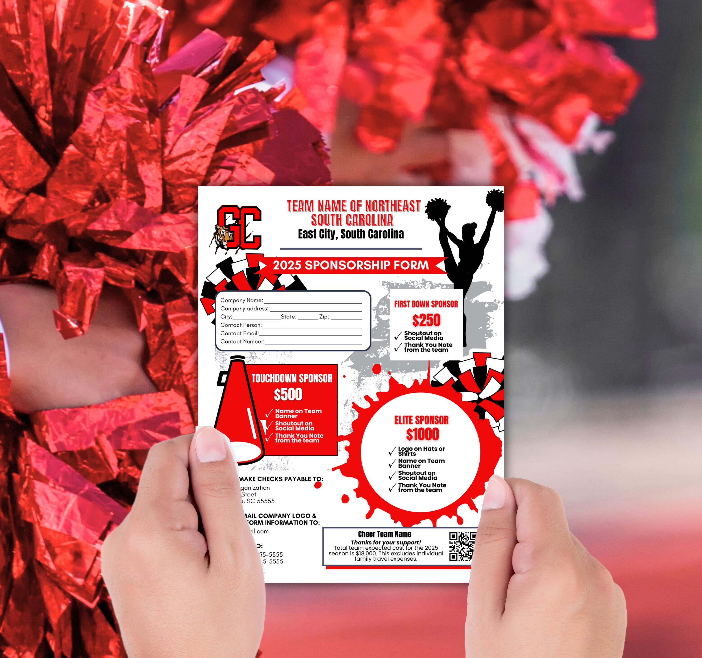 Cheer Sponsorship Flyer Template | Editable Canva Fundraiser Form for ...