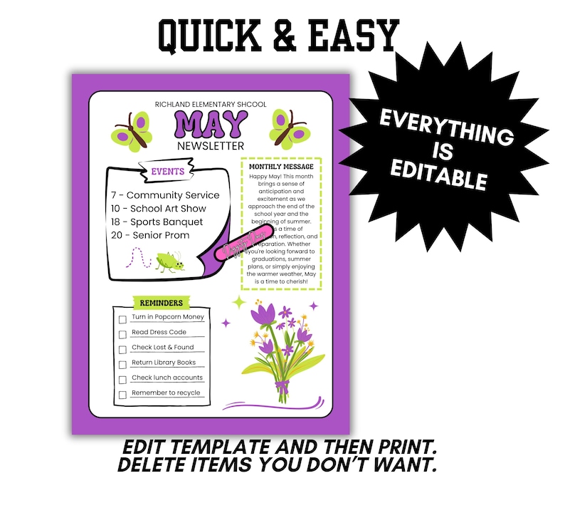 MONTHLY NEWSLETTER, All Elements Are Editable, Great for Schools, Clubs ...