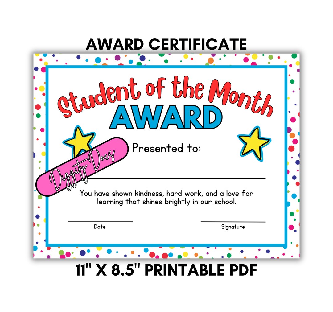 STUDENT of the MONTH Certificate School Award Printable PDF School ...