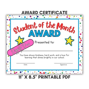 STUDENT of the MONTH Certificate - School Award Printable PDF | School ...