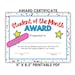 STUDENT of the MONTH Certificate School Award Printable PDF School ...