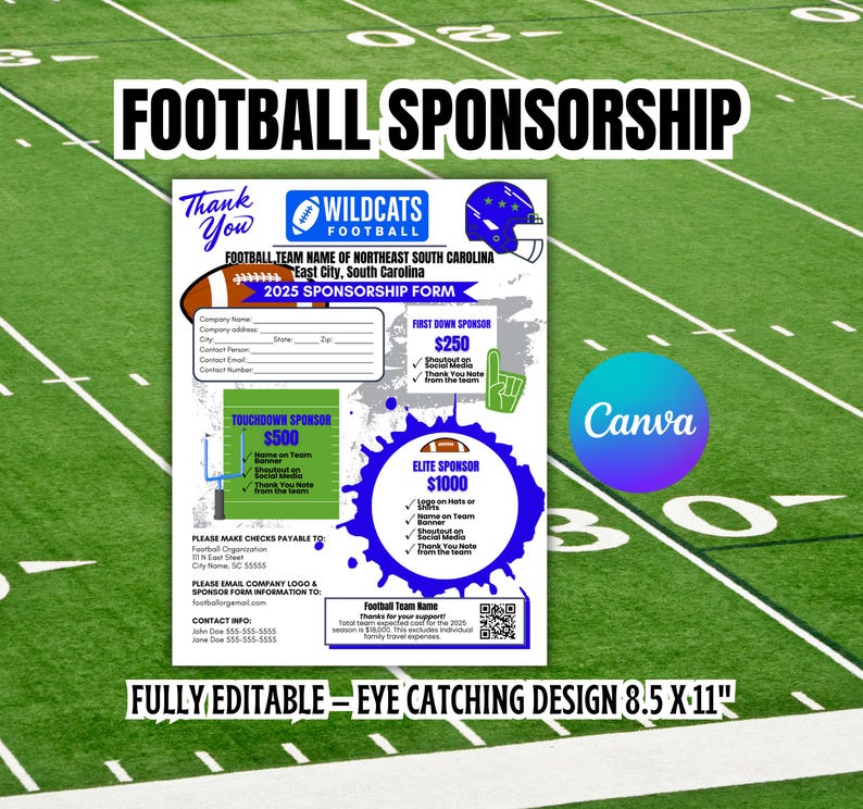 Football Sponsorship Flyer Template | Editable Canva Fundraiser Form ...