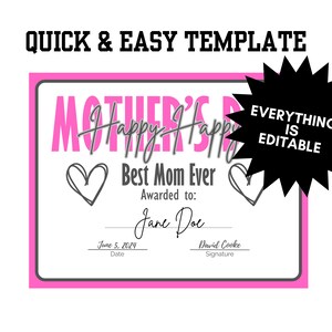 Mother's Day Certificate Template - Customize & Print. Fully ...