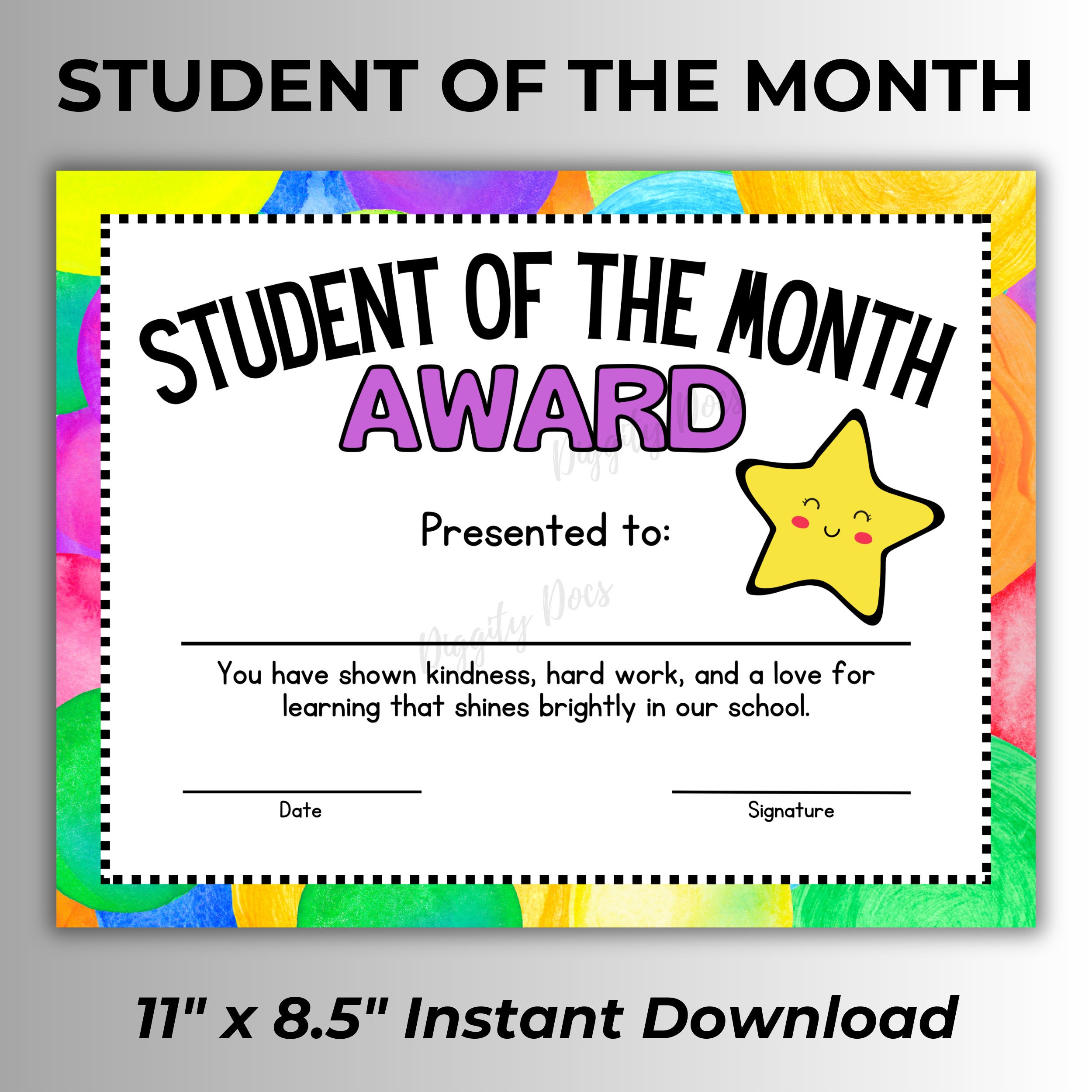 STUDENT of the MONTH Certificate School Award Printable PDF School ...