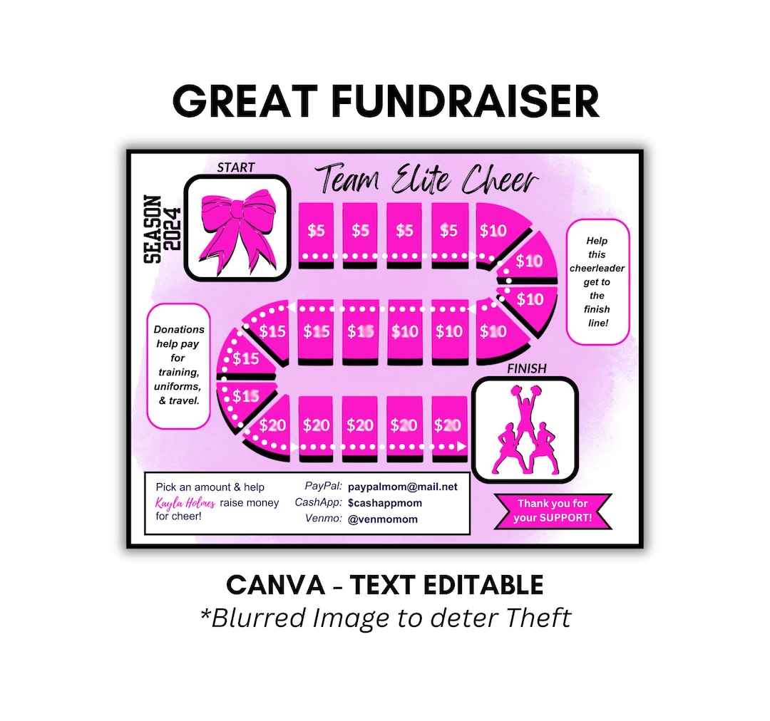 Cheer Fill-in Fundraiser Pink Game Board, Editable Fundraiser Template ...