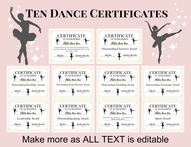 DANCE RECITAL EDITABLE Certificates | Dance Awards | Best Dancer ...