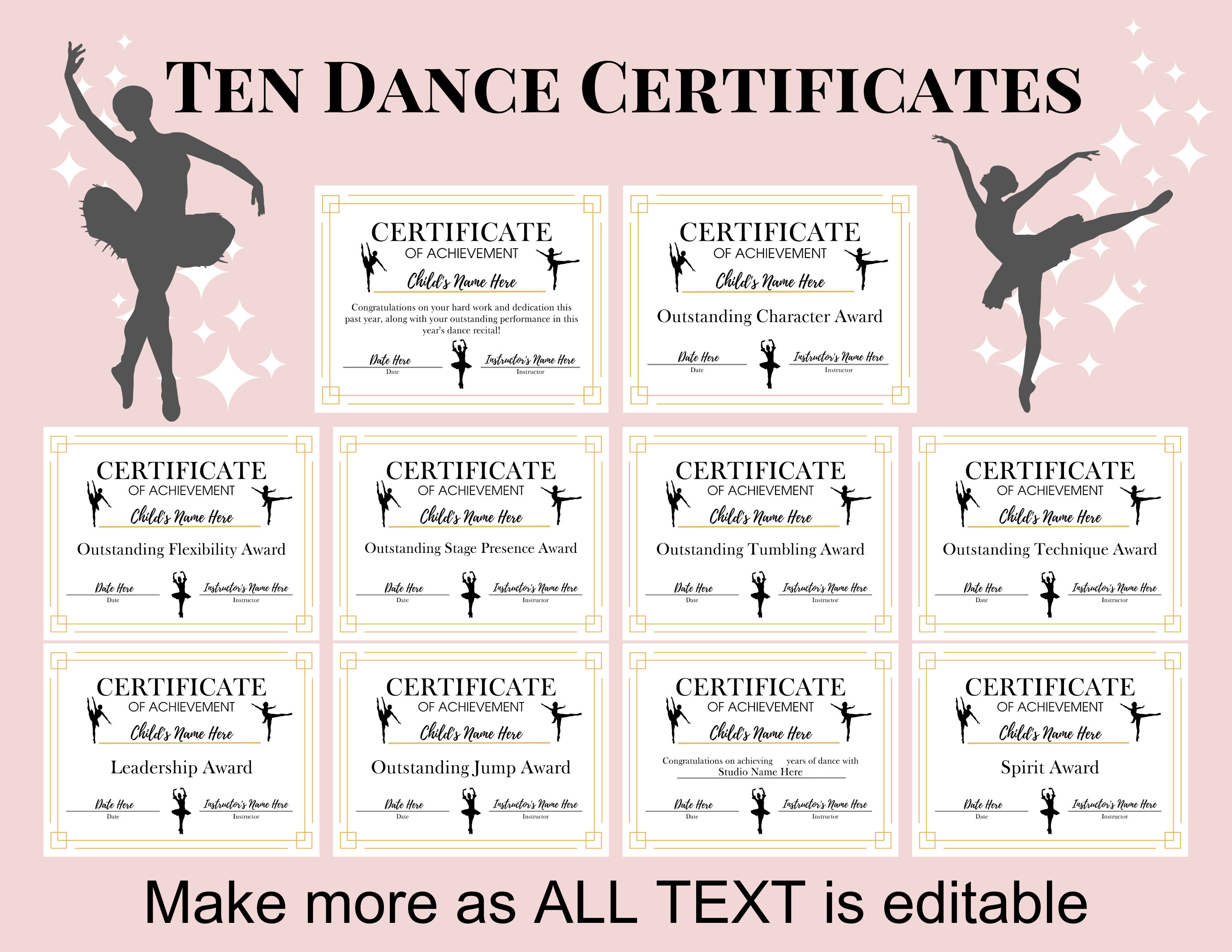 DANCE RECITAL EDITABLE Certificates Dance Awards Best Dancer Recital ...