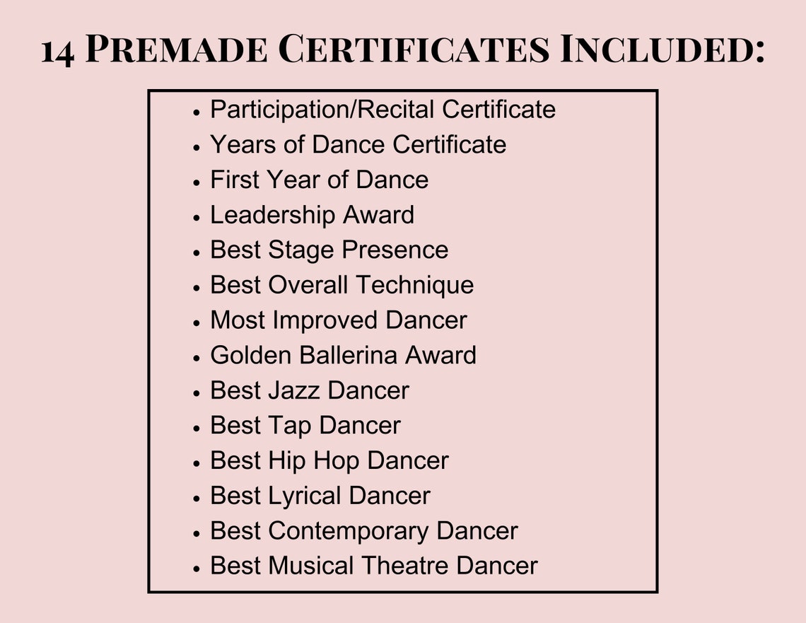 DANCE CERTIFICATES | Best Overall Dancer, Top Tap Dancer, Jazz Dancer ...