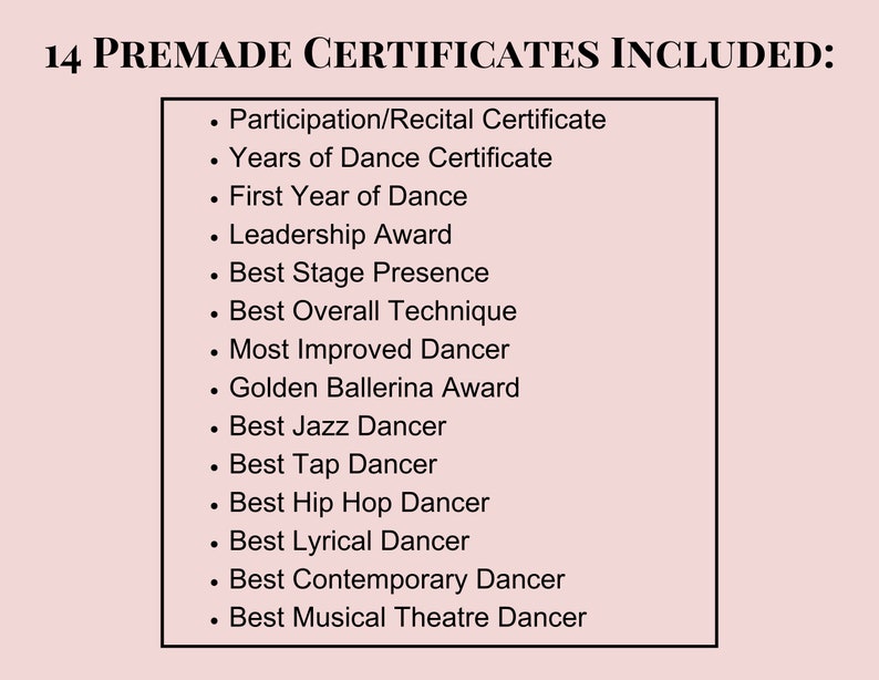 DANCE CERTIFICATES | Best Overall Dancer, Top Tap Dancer, Jazz Dancer ...
