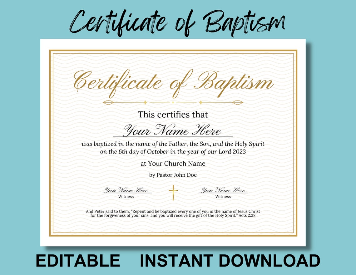 CERTIFICADO de PLANTILLA DE BAUTISMO personalizable/ Registro - Etsy México
