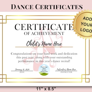 DANCE CERTIFICATES With Your LOGO | Best Overall Dancer, Top Tap Dancer ...