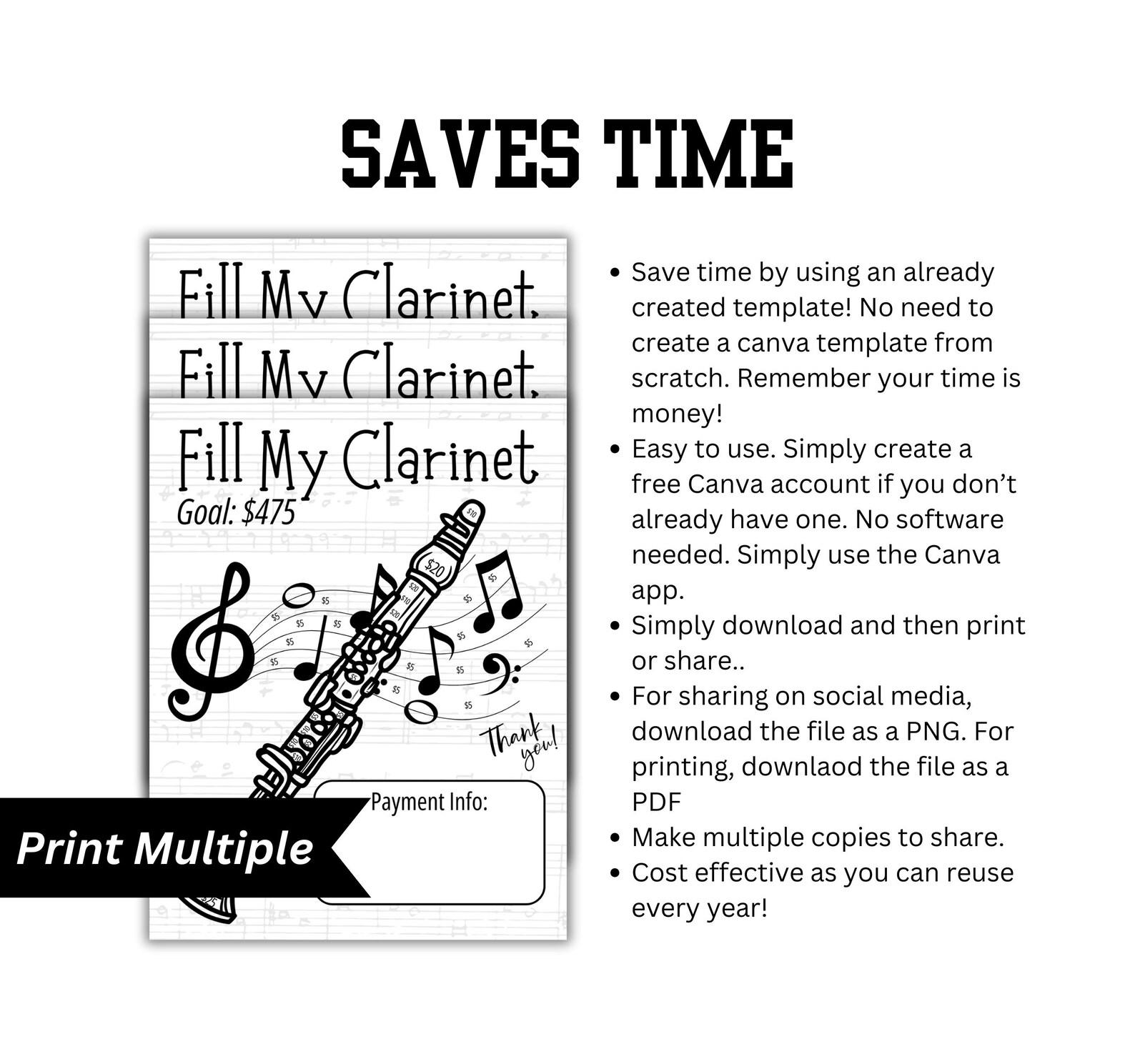 Fill My Clarinet Fundraiser Tracker Printable, Digital Download PDF ...