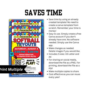 Softball TRYOUTS Flyer Event, All Elements Fully Editable, Printable ...