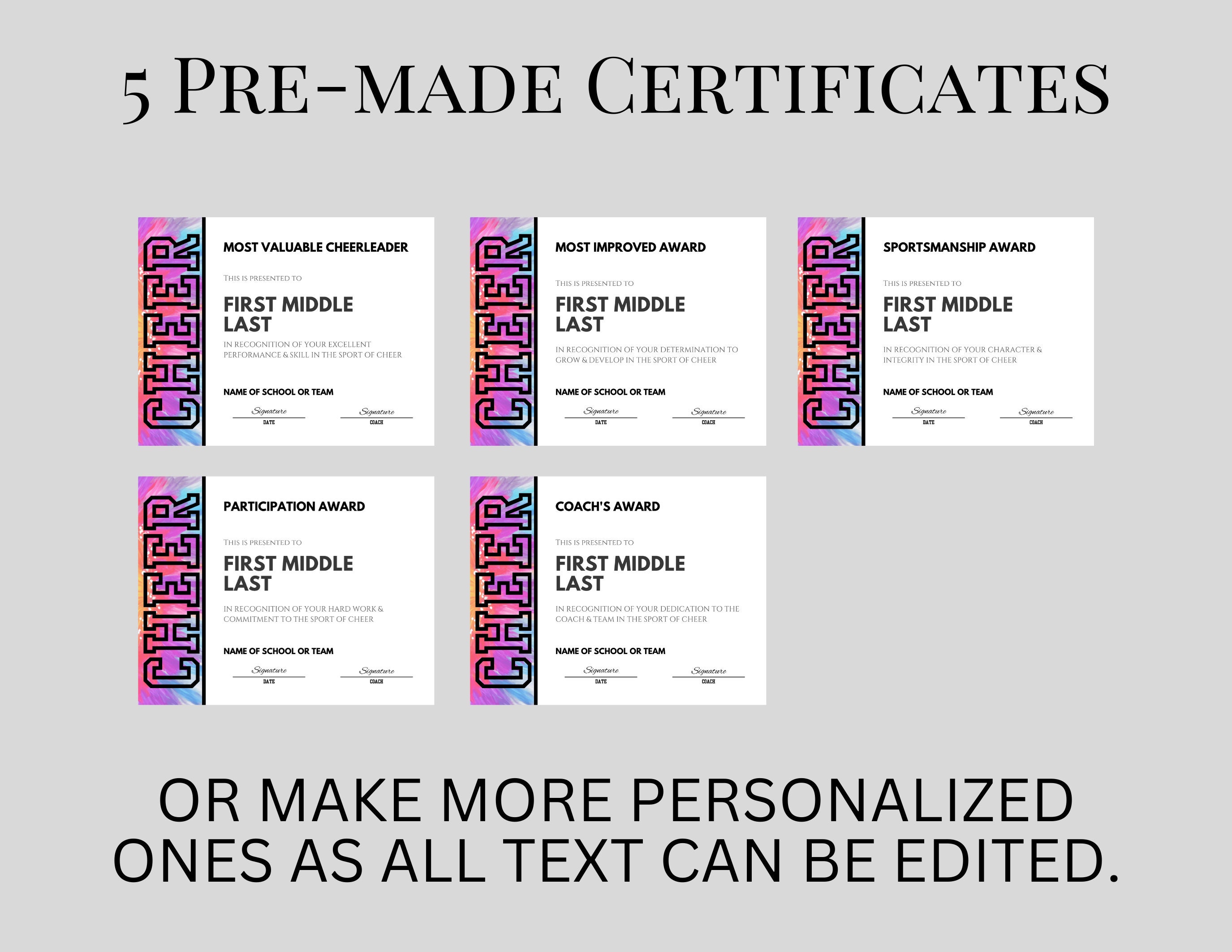 CHEER Award Certificate Templates | MVP Award | Cheer Editable ...