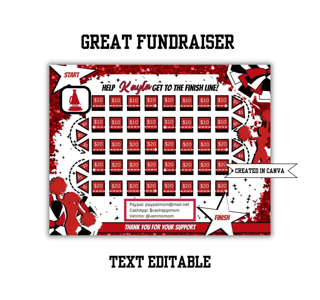 CHEER FUNDRAISER LARGE Game Board | Editable Cheer Fundraising Game ...