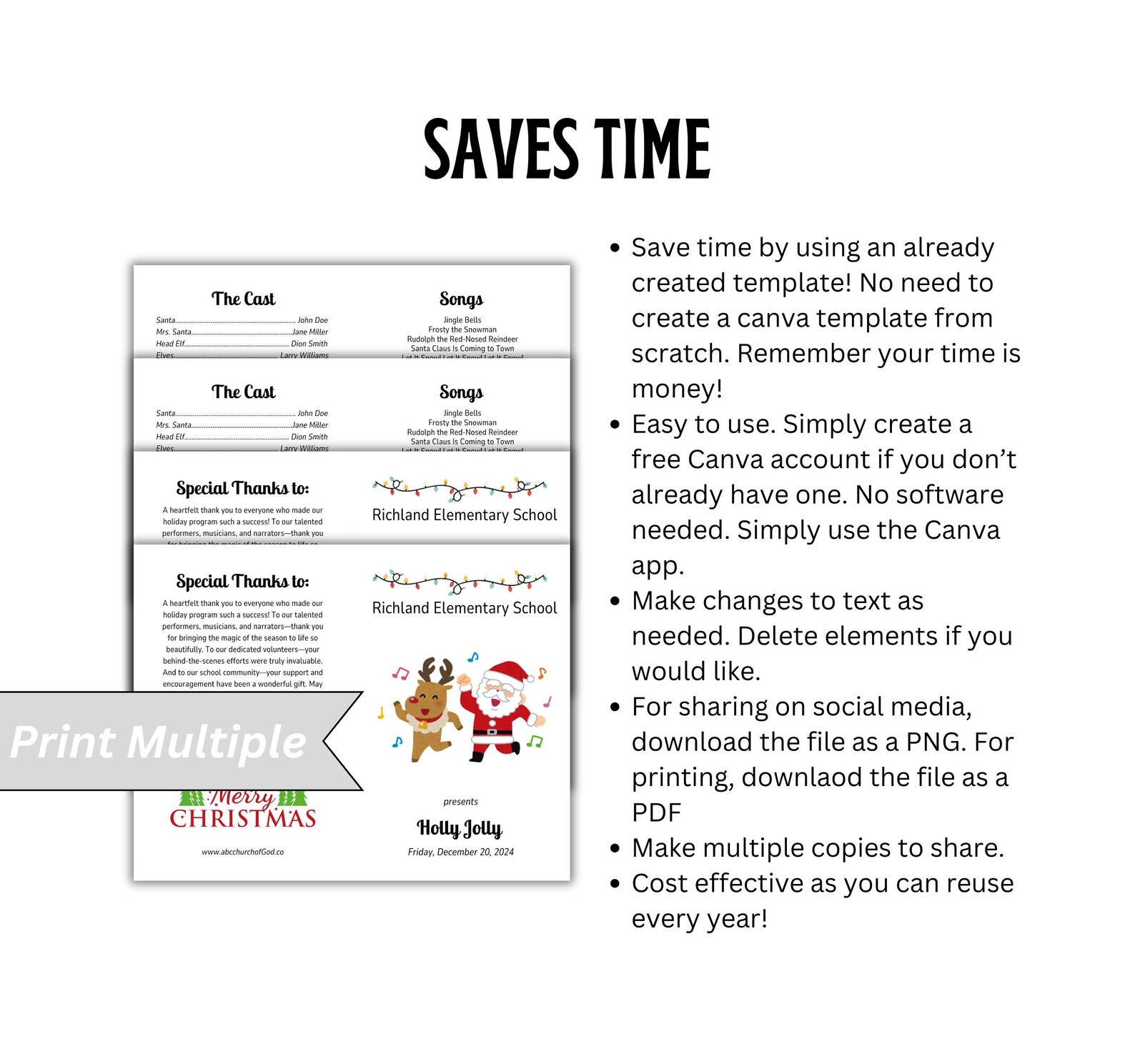 Christmas Play Program Template, Bifold, Editable Flyer, Santa, Elves ...