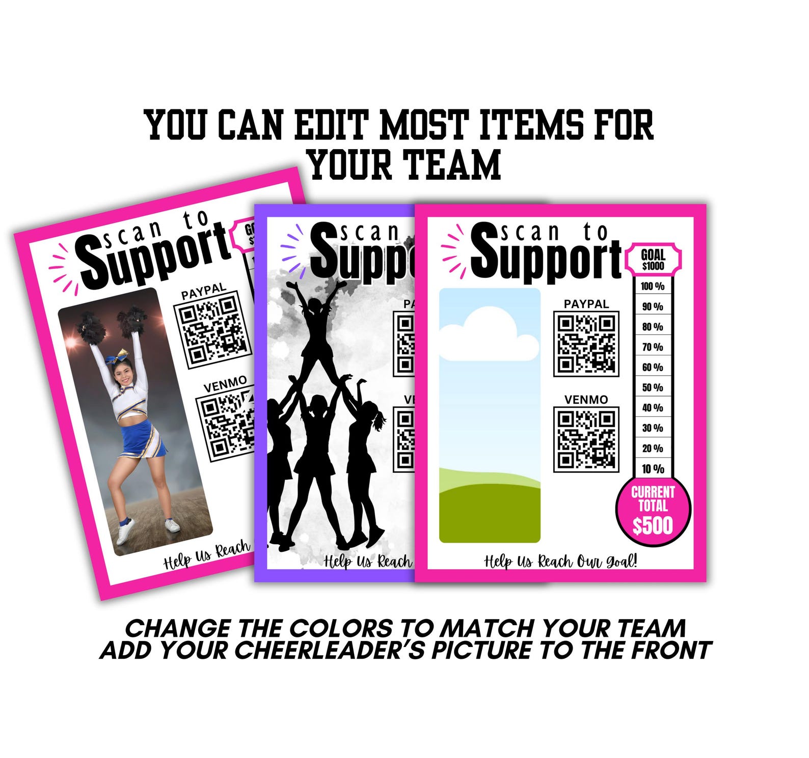 CHEER Fundraiser, Meter Fundraiser, Percentage, Editable CHEER ...