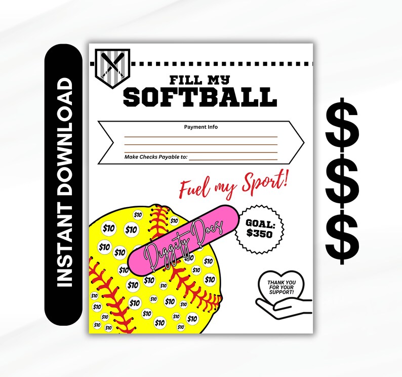 Fill My Softball Fundraiser | Printable 8.5" X 11" | Color-in Donation ...